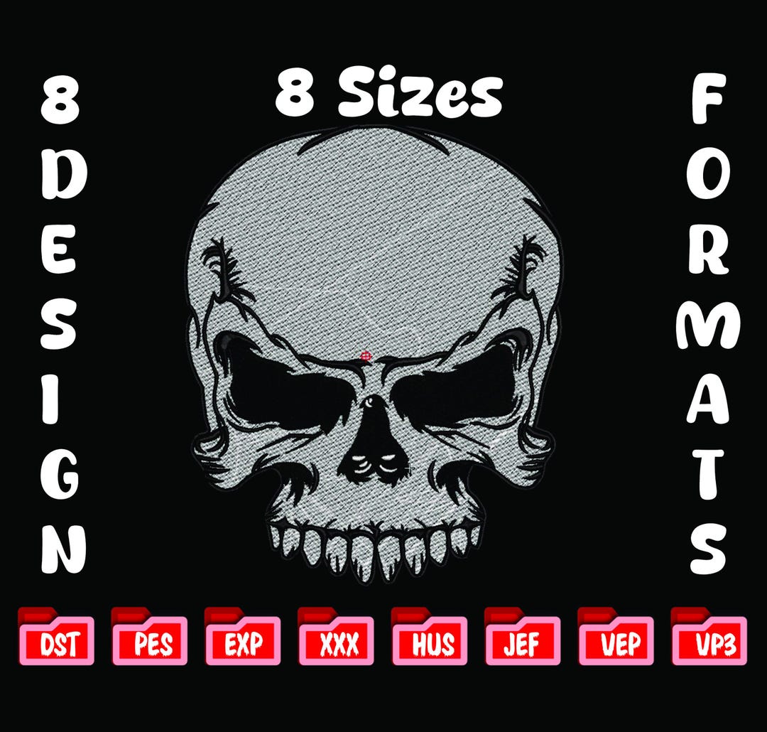 Gothic Skull Embroidery Design, Gritty Skeleton Machine File - Etsy
