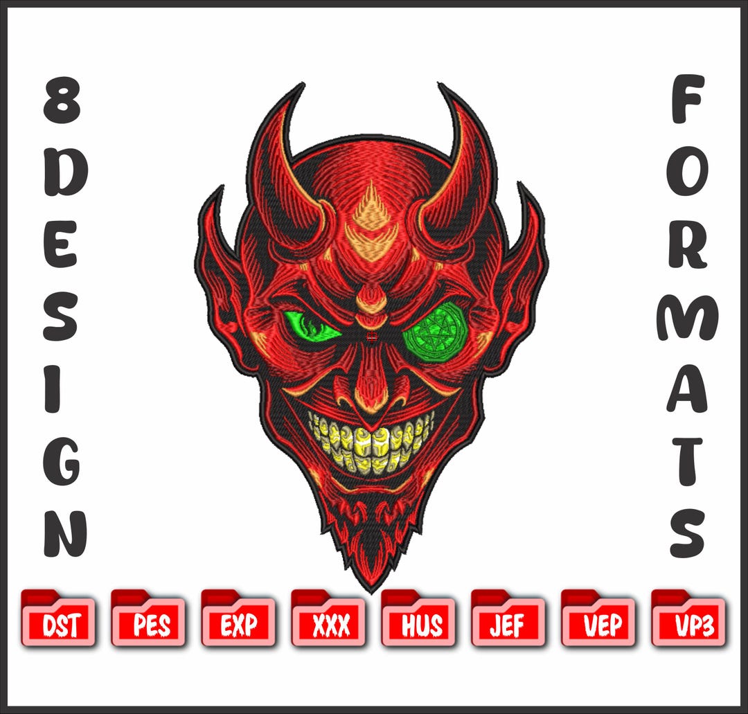 Red Devil Head Embroidery Design, Demon Mascot Digital File - Etsy
