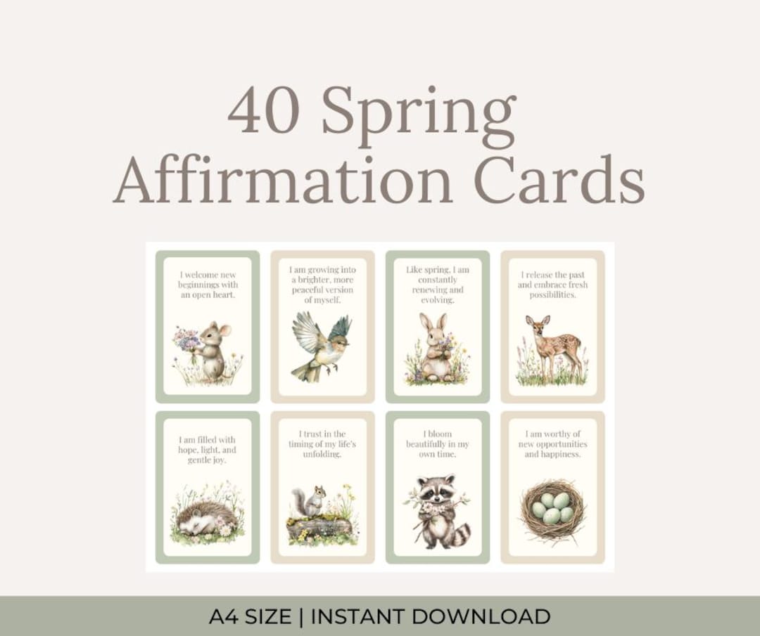 Spring Affirmation Cards Printable Set of 40, Cottagecore Self Care ...