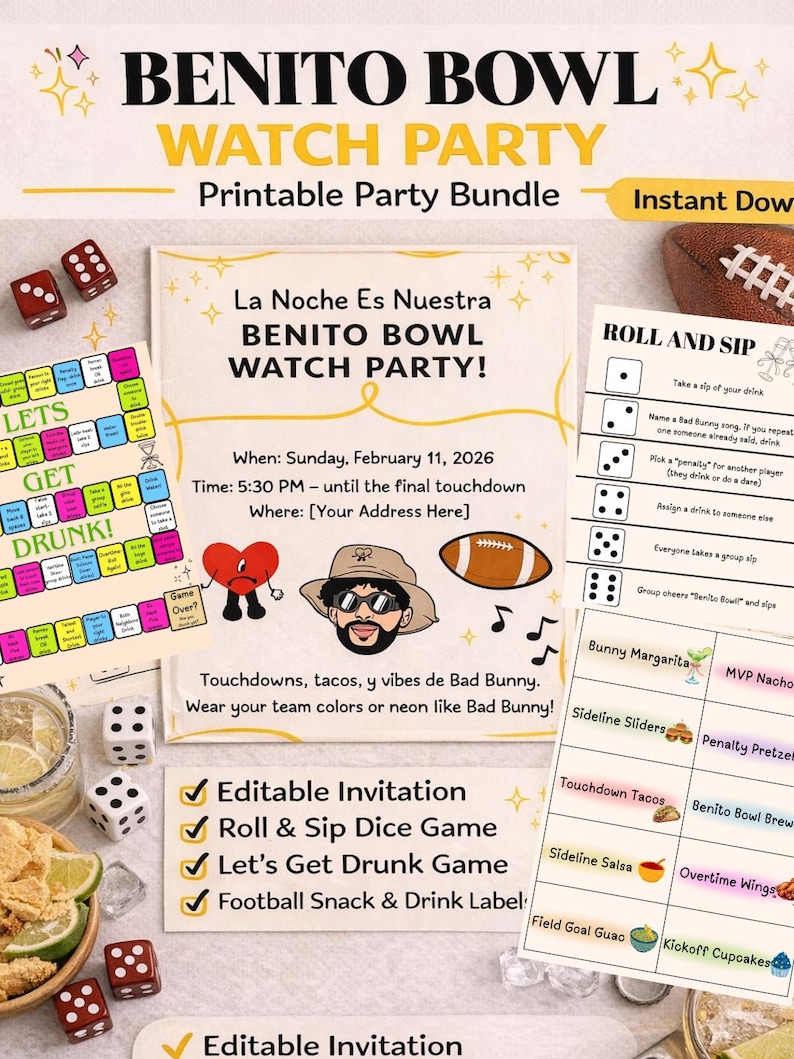 Bad Bunny Football Party Games | Printable Drinking Games Bundle ...
