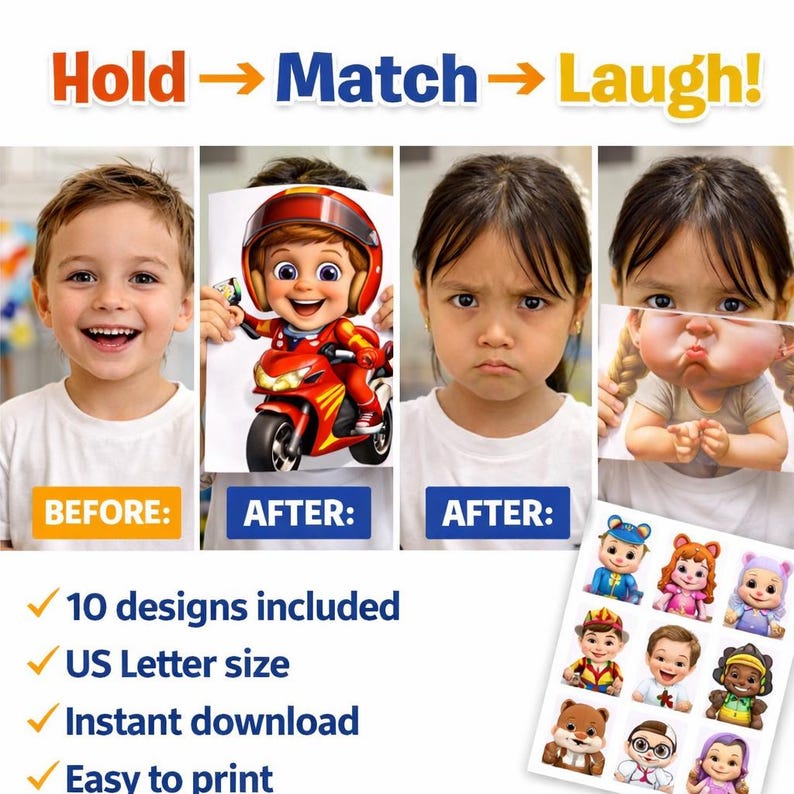 Funny Face Photo Props Printable | 21 Designs Kids Party Game | Photo ...