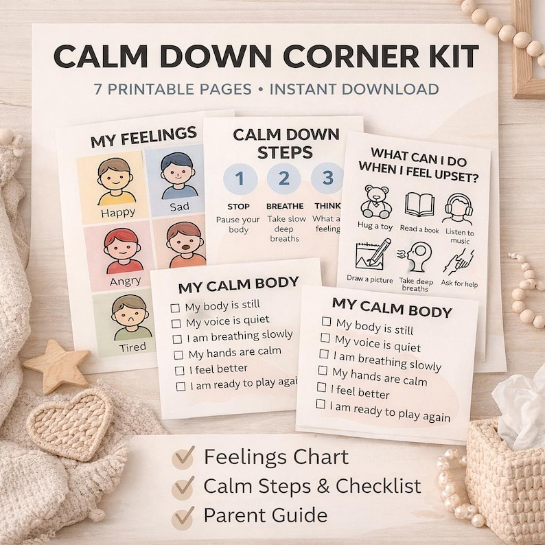 Calm Down Corner Printable Kit | Kids Emotional Regulation | Feelings ...