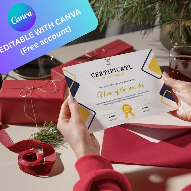Editable Certificate of Excellence Template, Professional Award (canva ...