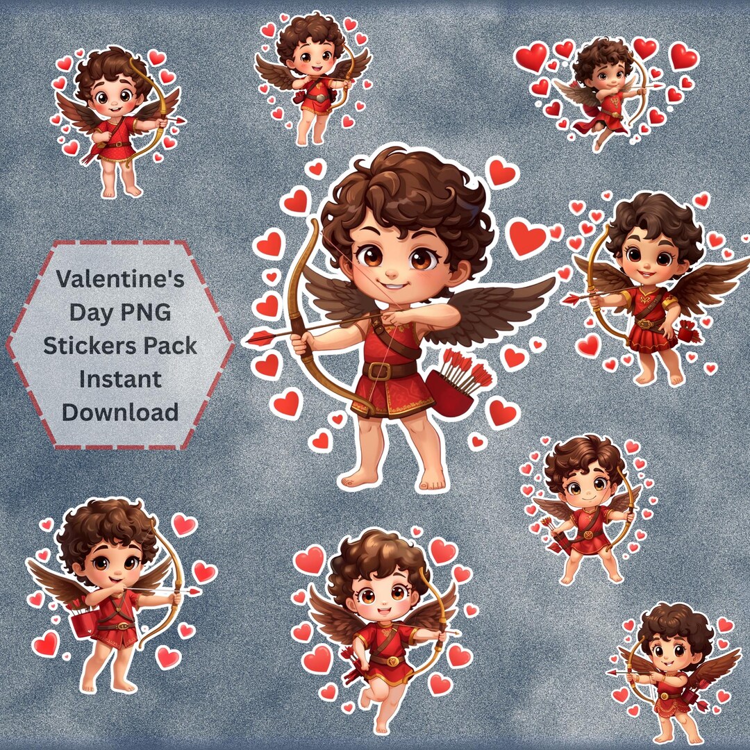 Valentine's Day Cupid Stickers, Chibi PNG Clipart (digital Download ...