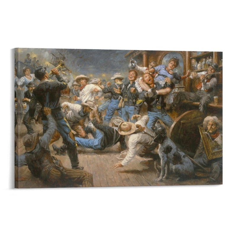 Wild West Saloon Brawl Canvas Print, Vintage Cowboy Art - Etsy
