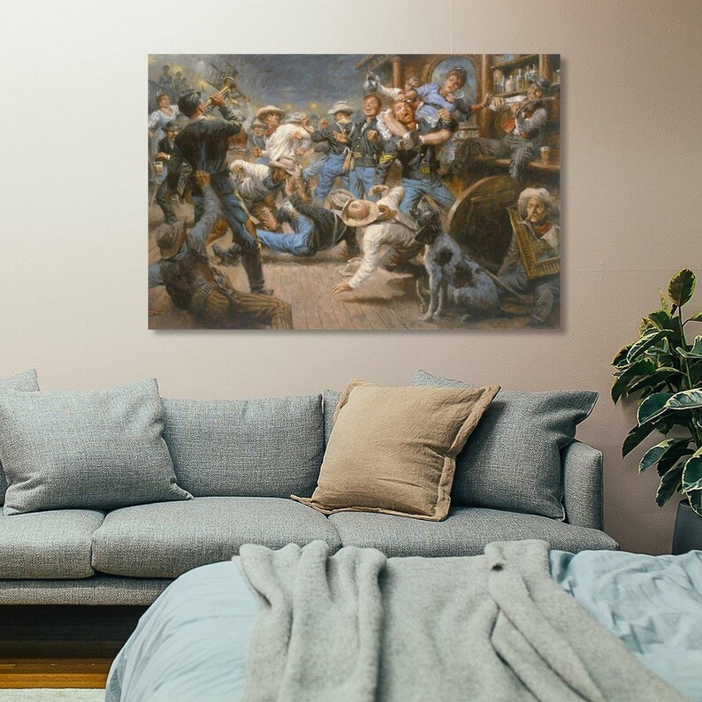 Wild West Saloon Brawl Canvas Print, Vintage Cowboy Art - Etsy