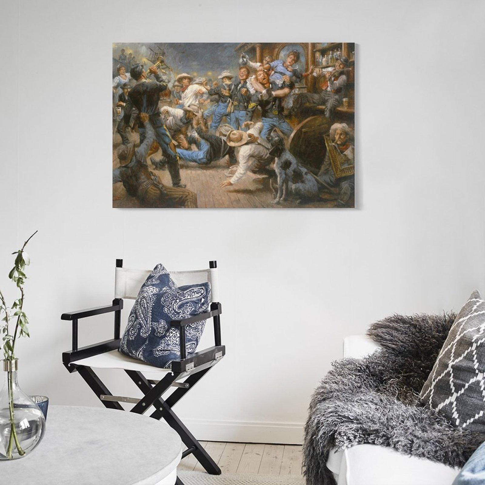 Wild West Saloon Brawl Canvas Print, Vintage Cowboy Art - Etsy