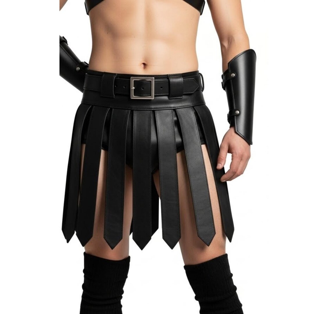 Men’s Leather Kilt With Chest Harness | Handmade Cosplay Outfit ...