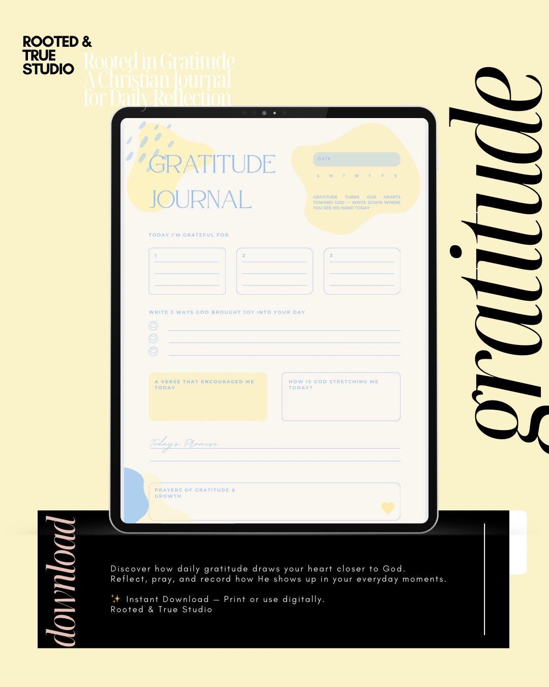 Yellow and Blue Faith Gratitude Journal Printable | Christian Journal ...