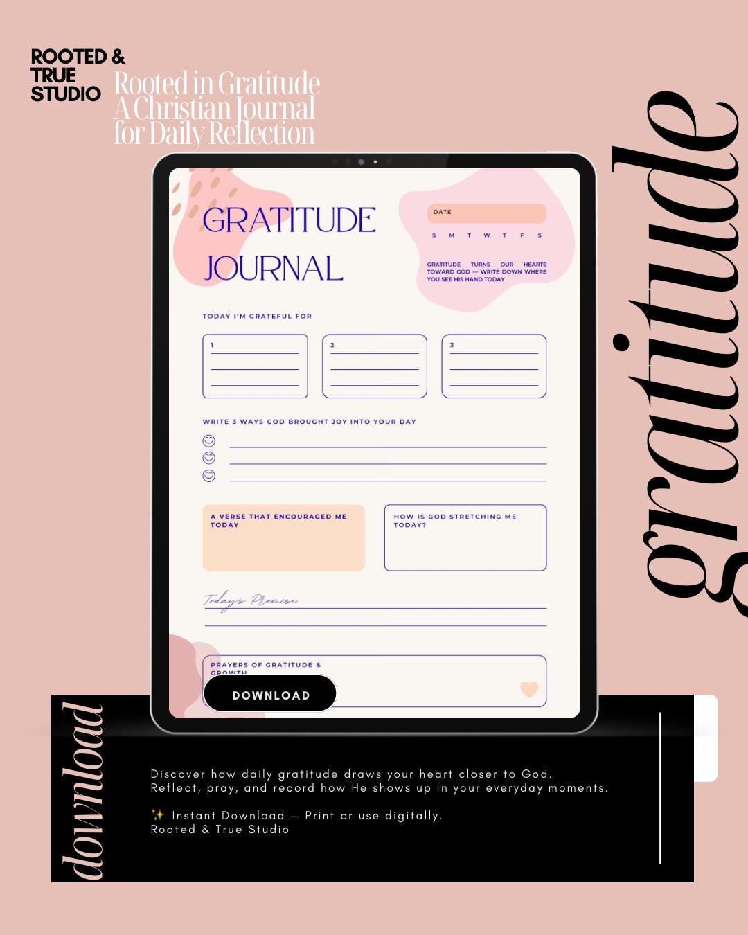 Faith Gratitude Journal Printable | Christian Journal Page | Rooted and ...