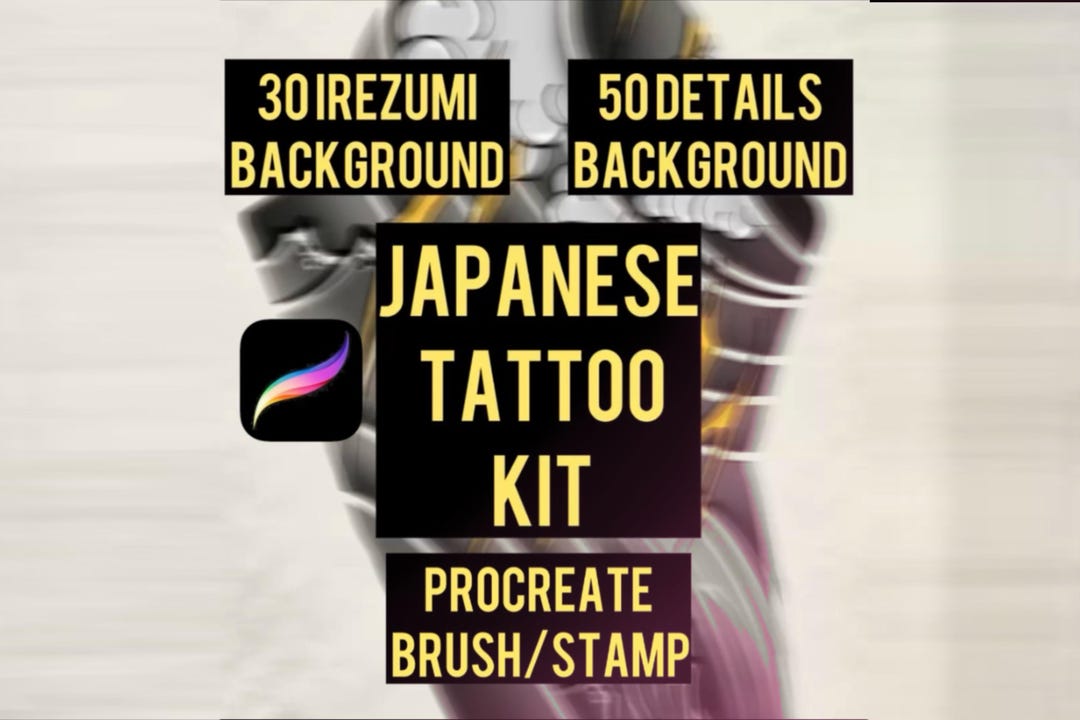 Japanese Background Irezumi Tattoo Kit, Brush, Stamp, Waves, Stones ...