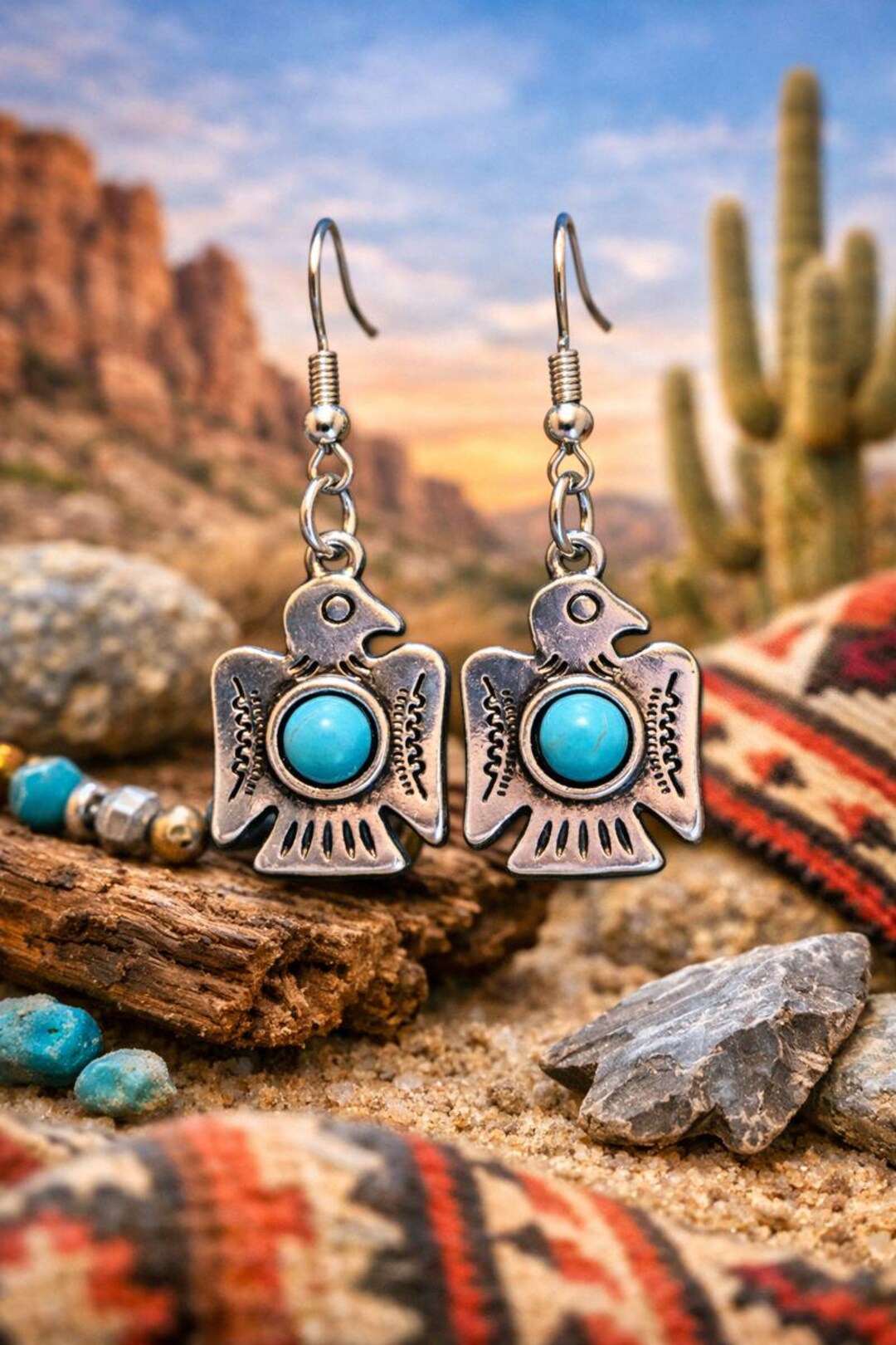 Tiny Thunderbird Earrings, Turquoise Southwestern Dangle, Boho Cowgirl ...