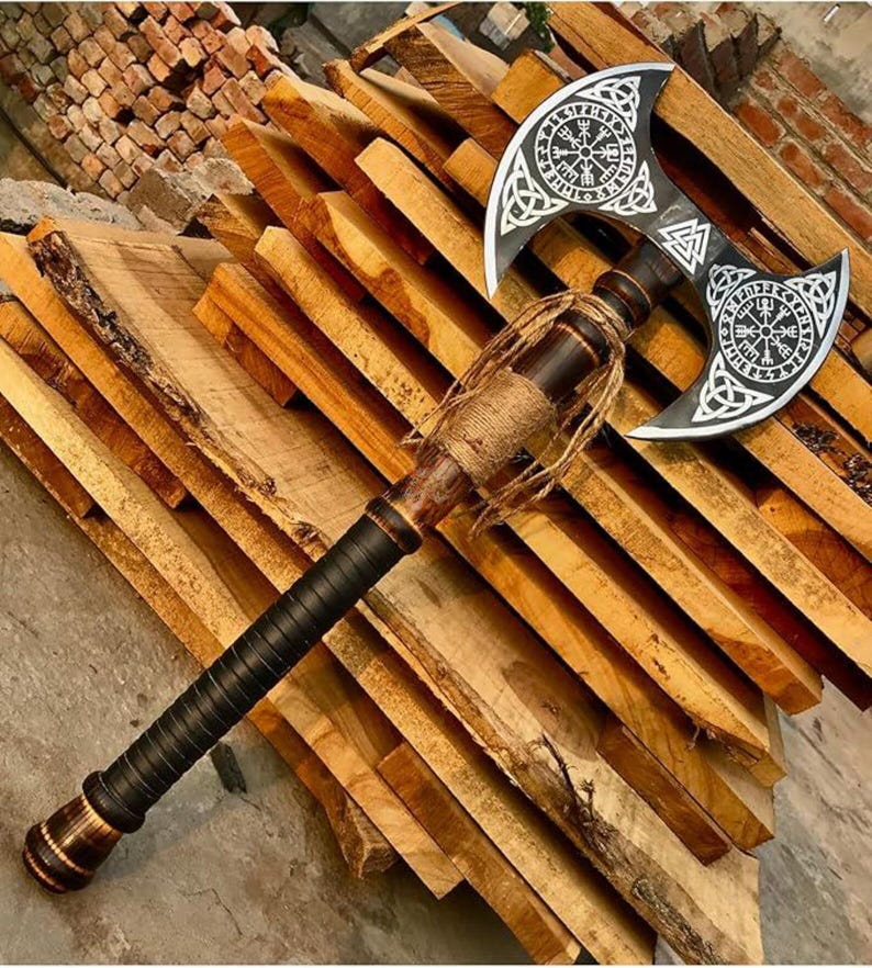 Hand Forged Double Headed Viking Axe: High Carbon Steel, Ash Wood ...
