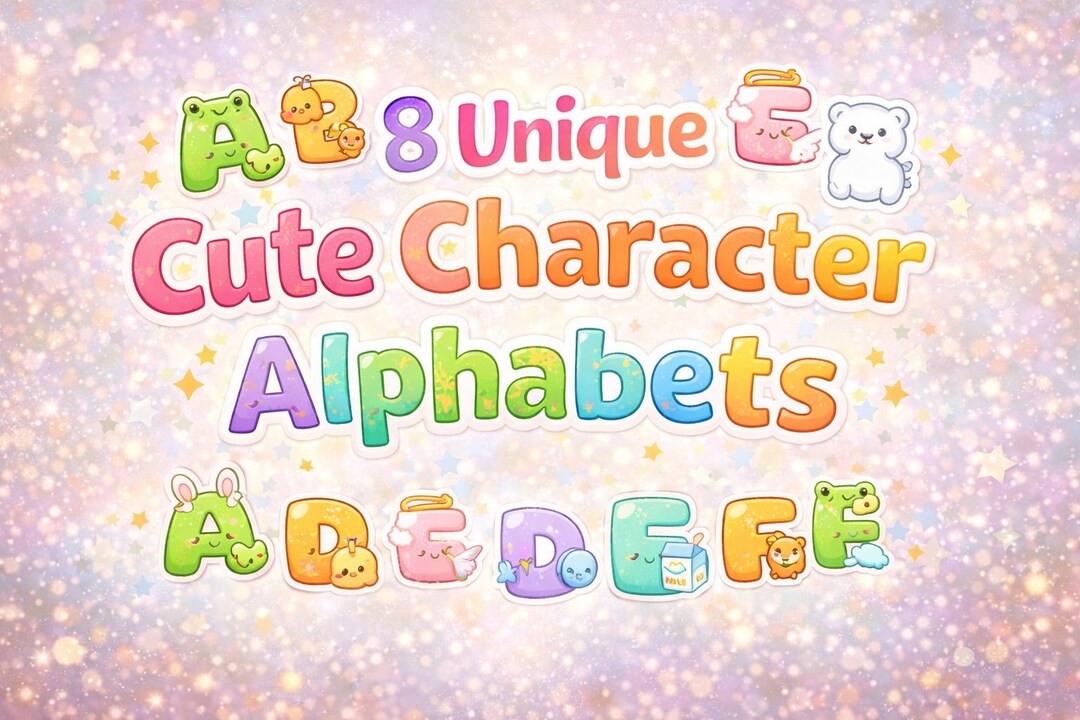 8 Design Kawaii Alphabet Stickers | A-Z Set (digital Download) - Etsy