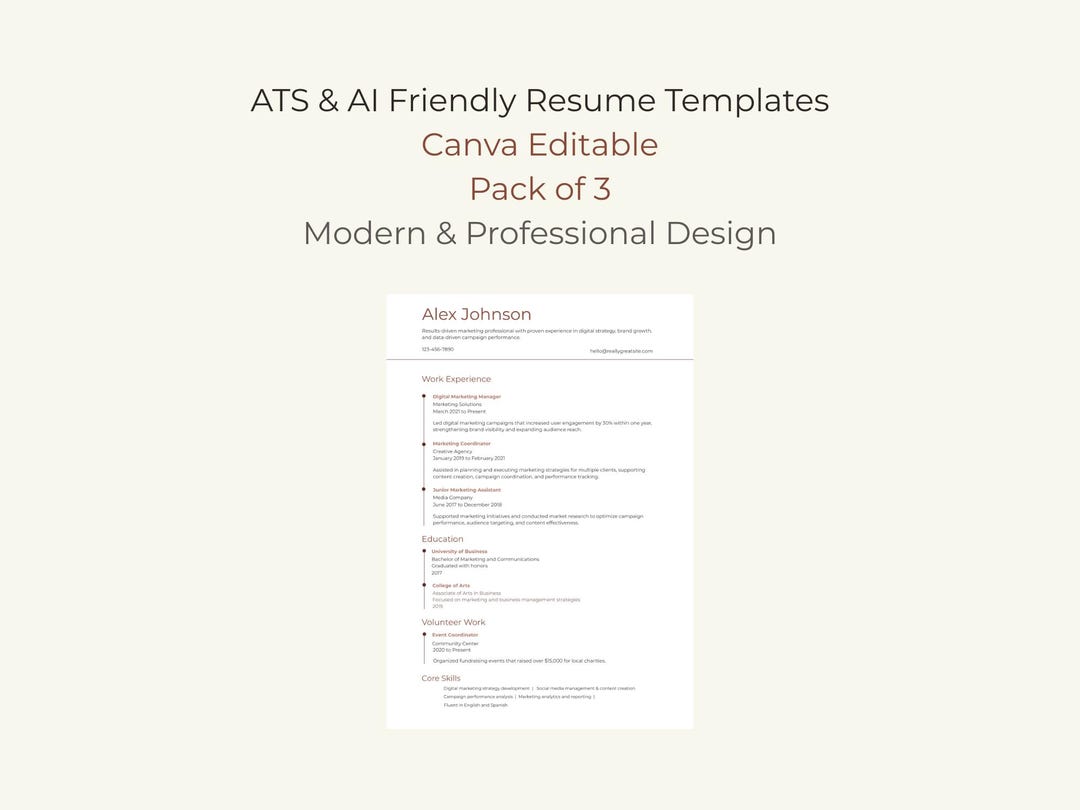 TS & Ai-friendly Resume Templates | Canva Editable CV | Modern ...
