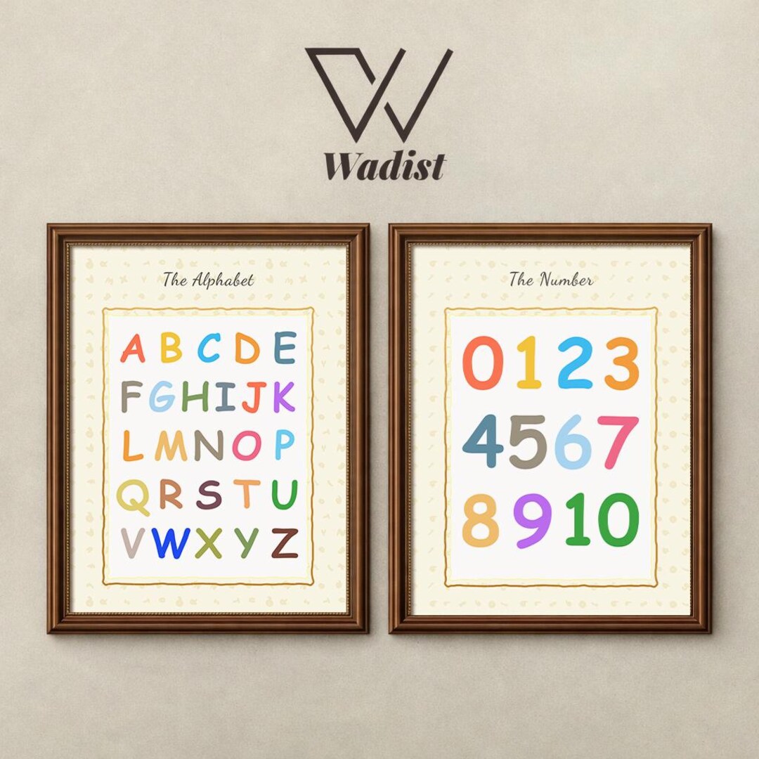 Hand Drawn Alphabet and Numbers Poster Set, Nursery Wall Art (digital ...
