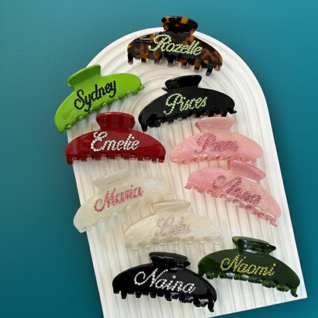 Custom Name Hair Claw Clips, Personalized Rhinestone Pearl Hair Clips ...