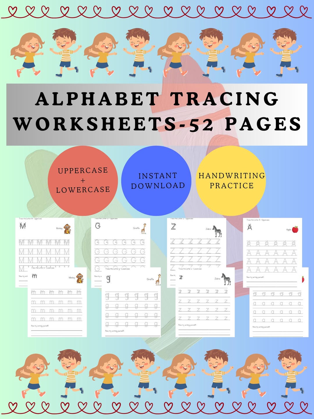 Alphabet Tracing Worksheets 52 Pages Uppercase & Lowercase Letters ...