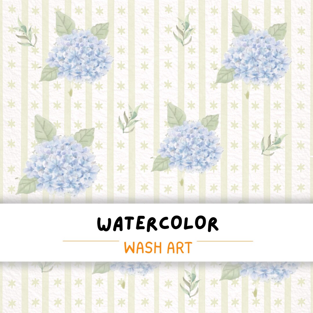 Grandmillennial Hydrangea Watercolor Seamless Pattern, Blue Floral on ...