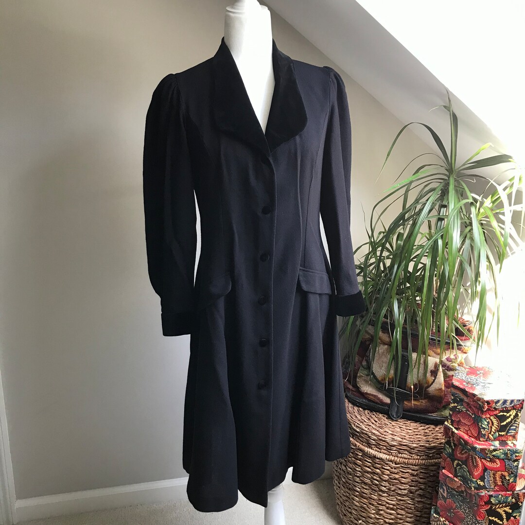Vintage Laura Ashley Wool Long Riding Coat Great Britain Velvet US 10 ...