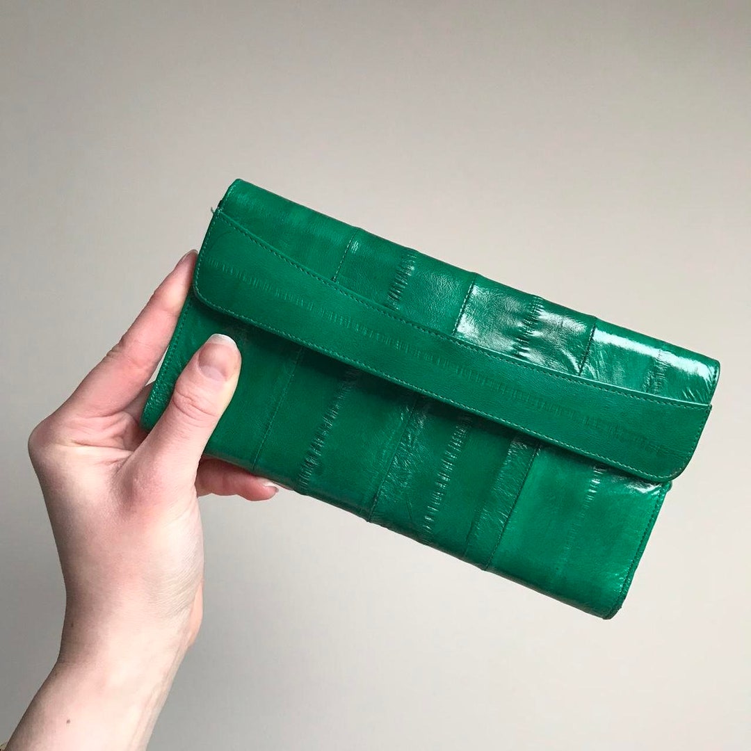 Vintage 1980s Kelly Slime Green Eel Skin Leather Wallet Lee - Etsy