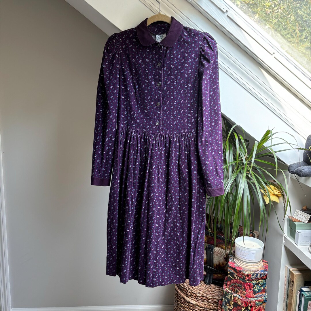 Vintage Laura Ashley Peter Pan Collar Purple Paisley Corduroy Dress ...