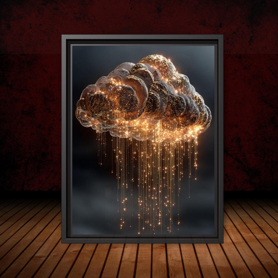Golden Dark Rain Cloud Wall Art Print, Surreal Raincloud Artwork Dreamy ...