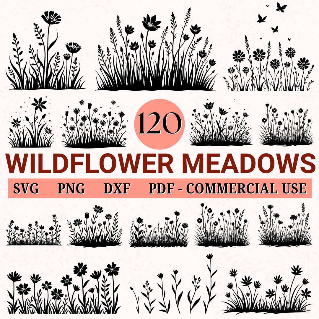 120 Wildflower Meadows SVG Bundle | Floral Landscape Cut Files for ...