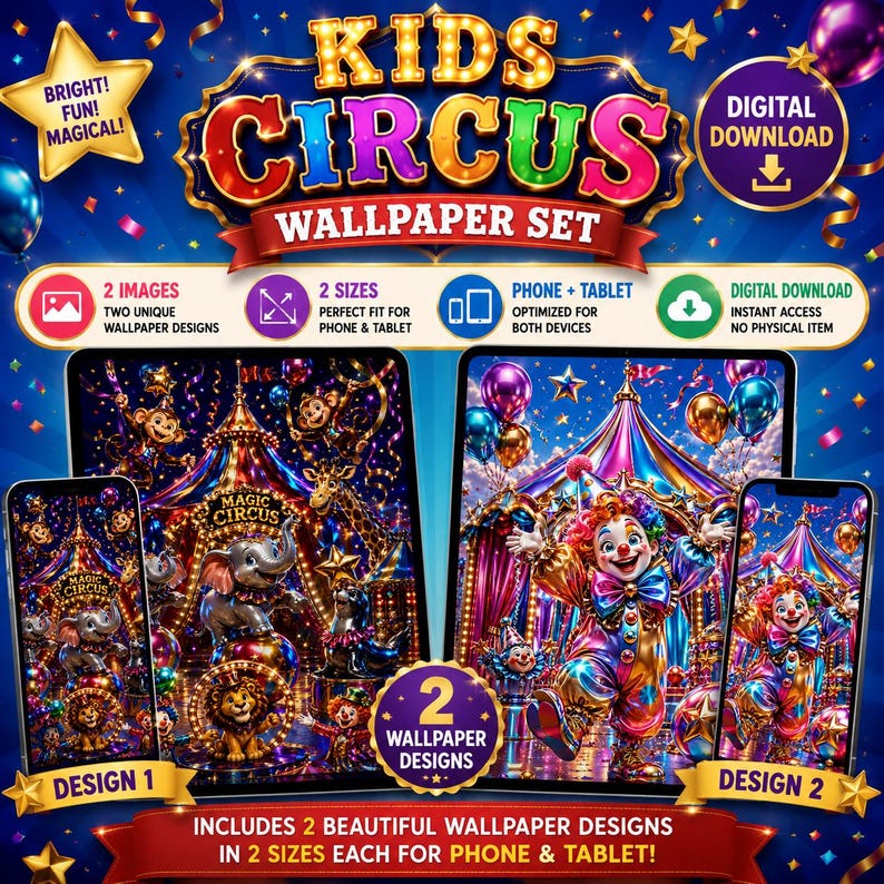 Kids Phone Wallpaper Set, Phone and Tablet Digital Download, 2 Designs ...