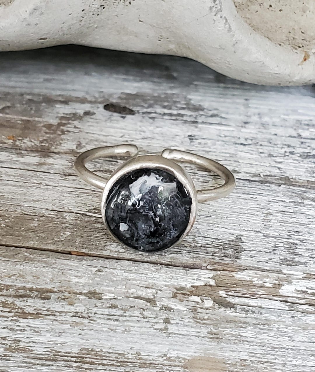 Black and White Domed Ring: Adjustable Whimsigoth Celestial Resin - Etsy