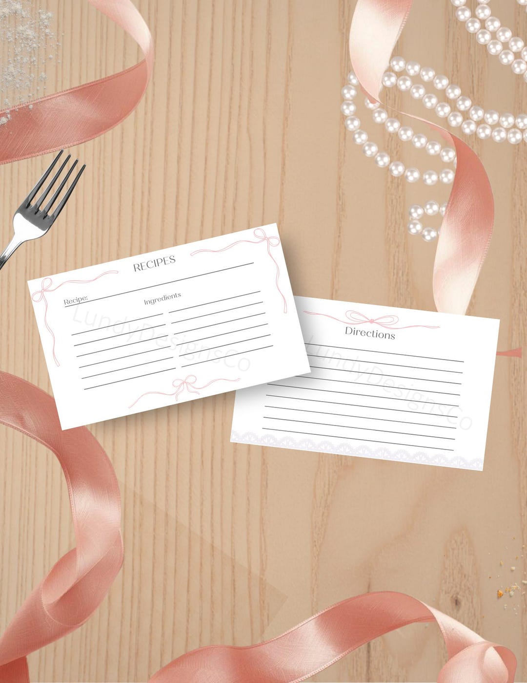 Coquette Recipe Cards Digital Download | Pink Bow Printable Templates ...