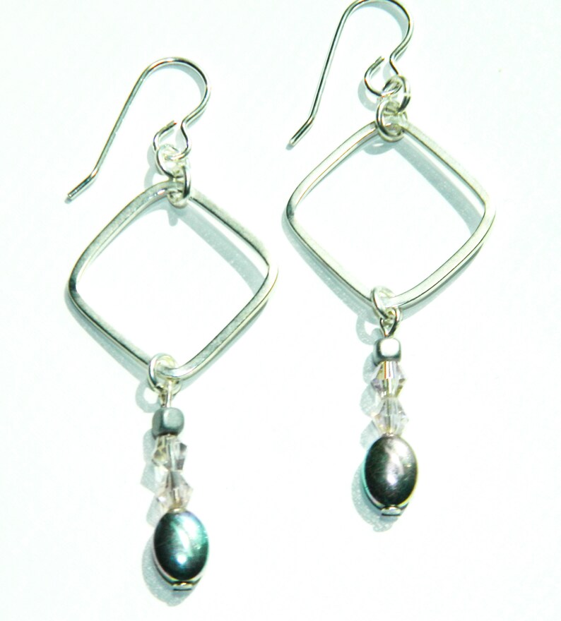 Square Round Dangle Earrings With Hematite - Etsy