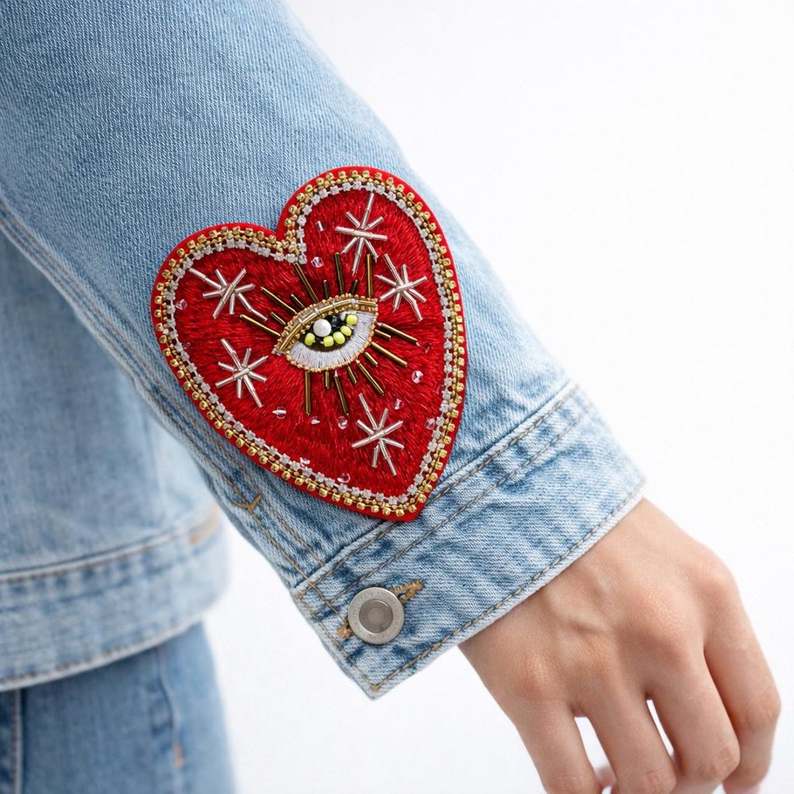 Mystic Sacred Heart Evil Eye Patch | Symbolic Hand Beaded Applique ...