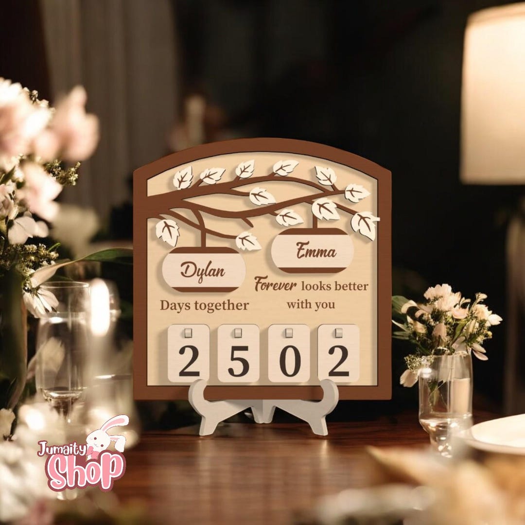 Personalized Days Together Wooden Sign, Custom Couple Name Calendar ...