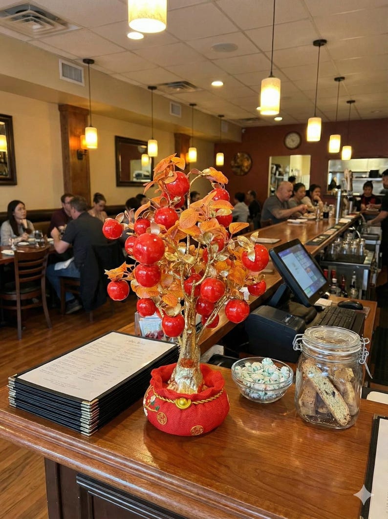 Artificial Fortune Apple Tree With Golden Leaves - Red Fruit Bonsai for ...