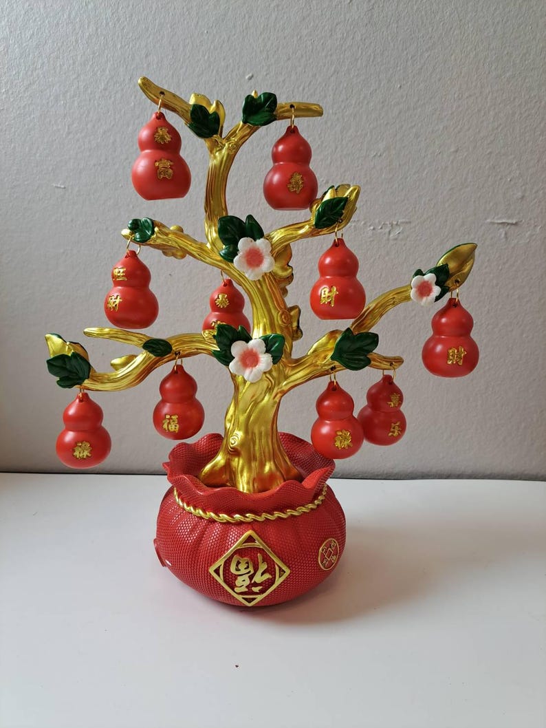 Feng Shui Wu Lou Gourd Tree – Red Money Bag Pot, Health & Longevity - Etsy