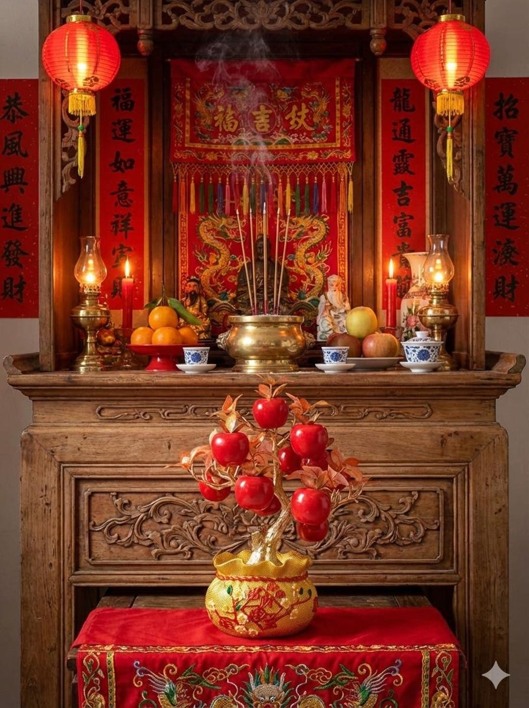 Feng Shui Red Apple Tree – Golden Money Bag Pot, Lunar New Year Decor ...