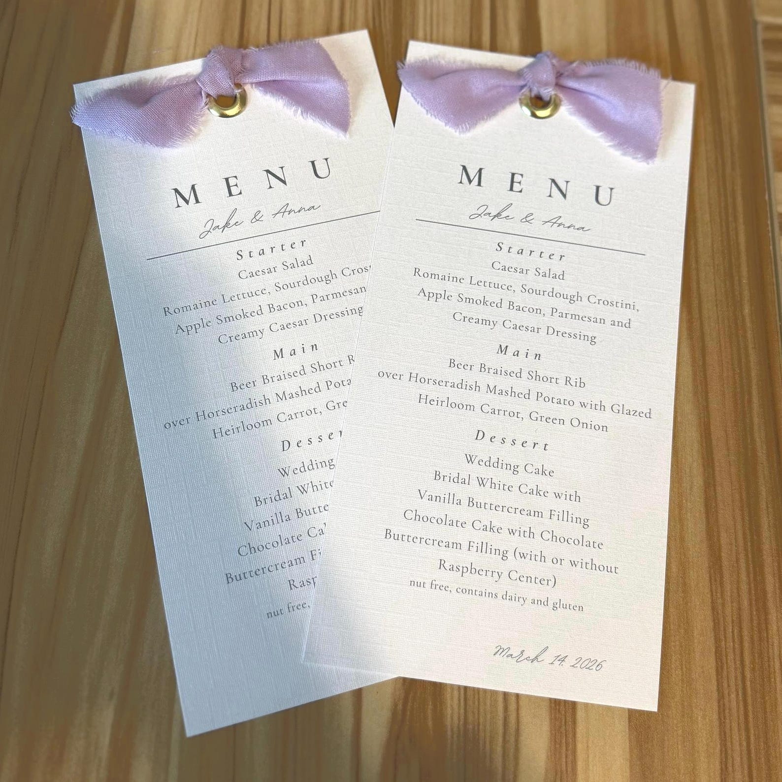PRINTED Menu Cards for Wedding or Event With Cotton Ribbon - Etsy