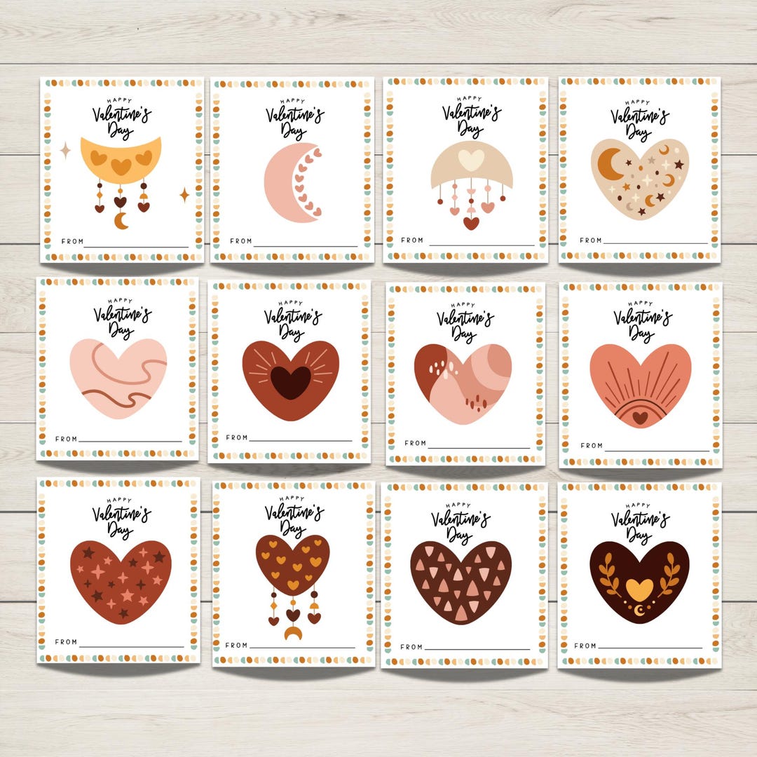 Boho Valentine’s Day Cards for Kids Printable | Instant Download ...