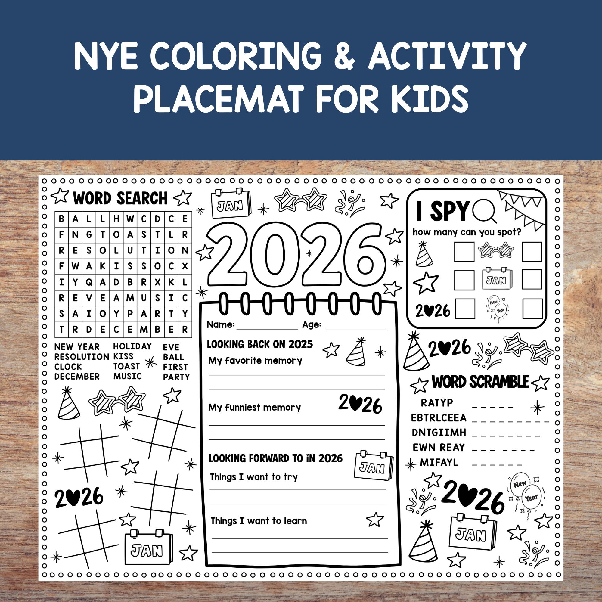 New Year’s 2026 Activity Placemat | Happy New Year's Eve Game for ...