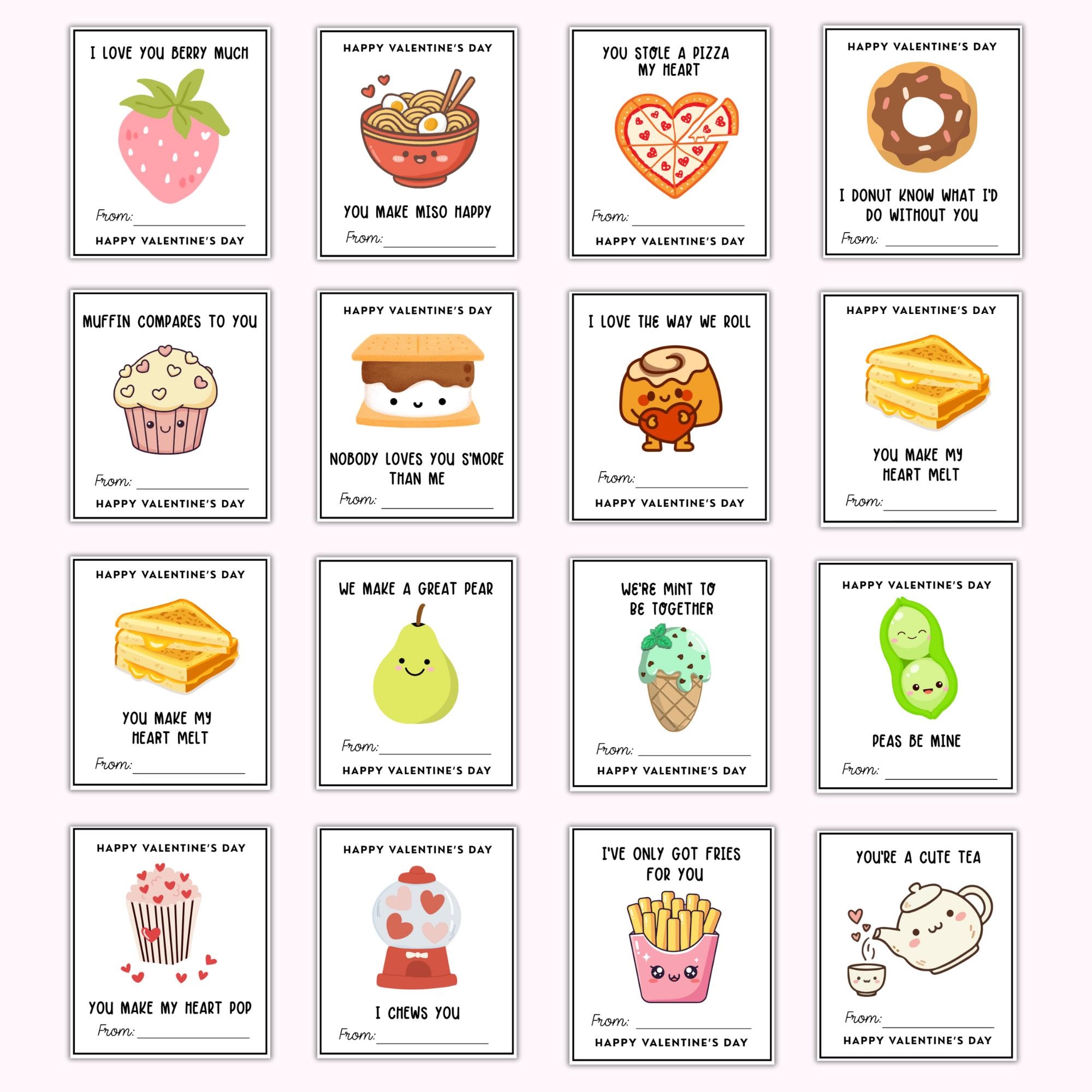 Valentine’s Day Cards for Kids Printable | 18 Food Pun Valentines ...