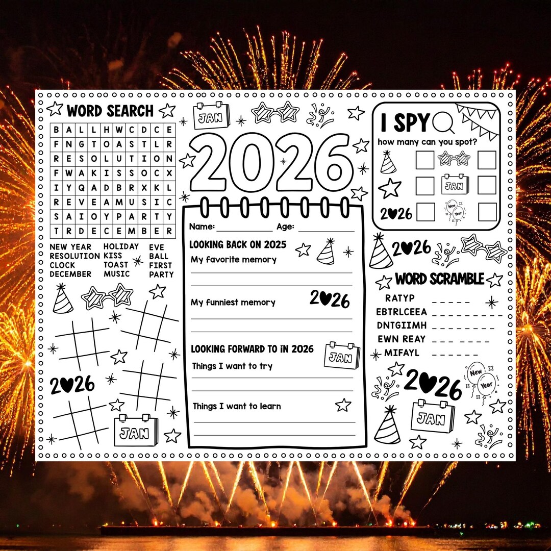 New Year’s 2026 Activity Placemat | Happy New Year's Eve Game for ...