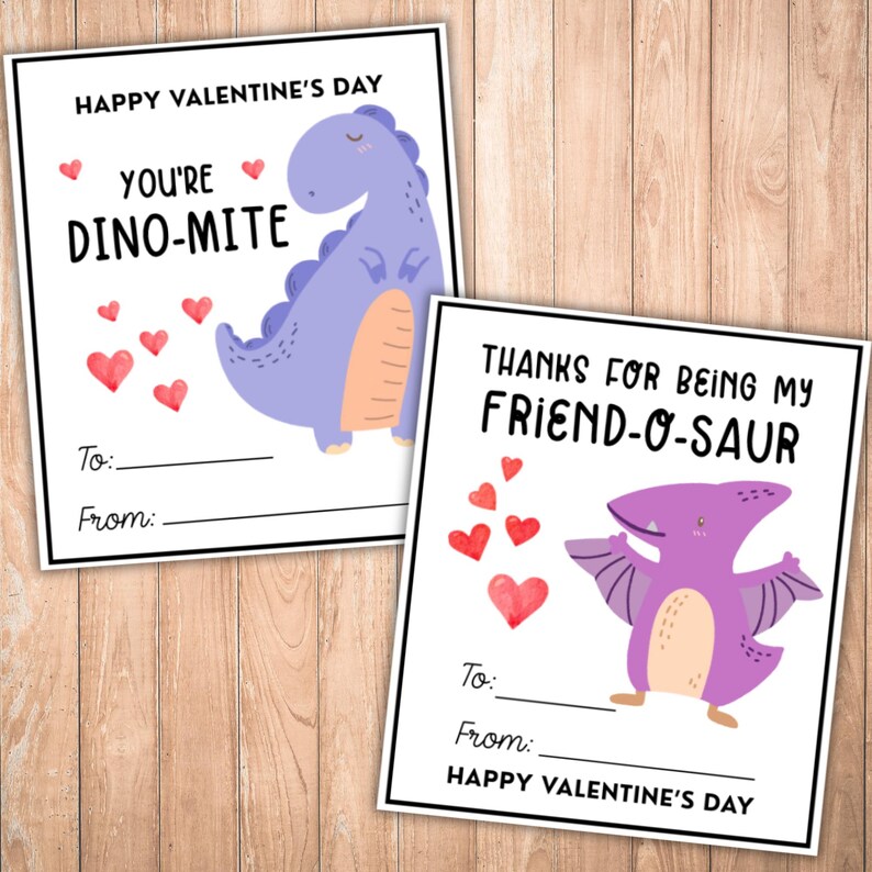 Dinosaur Valentine Cards for Kids Printable | Cute Dino Classroom ...