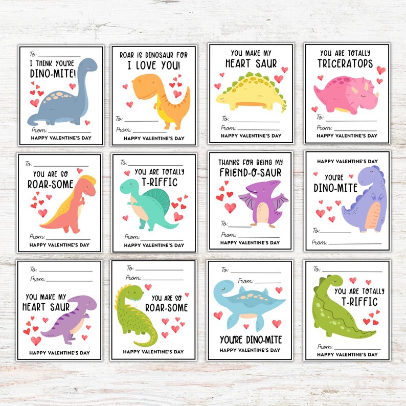 Dinosaur Valentine Cards for Kids Printable | Cute Dino Classroom ...