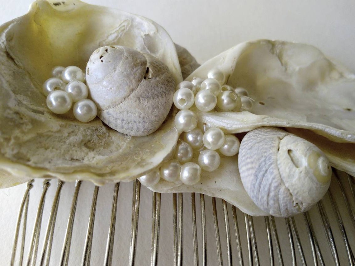 Mermaid Hair Comb With Oyster Shells & Pearl Beads Sea Nymph Coastal ...