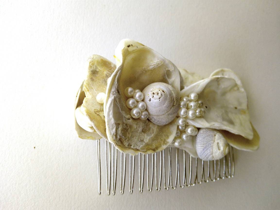 Mermaid Hair Comb With Oyster Shells & Pearl Beads Sea Nymph Coastal ...