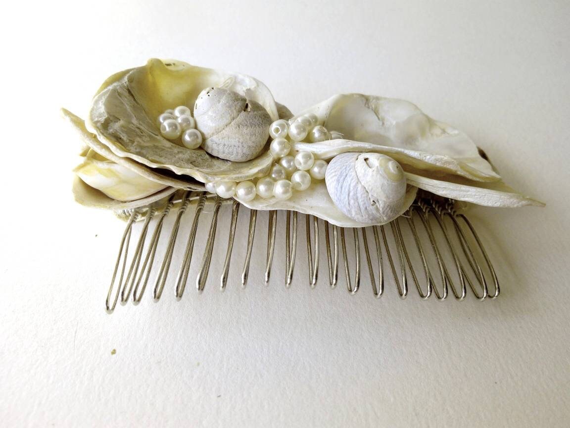 Mermaid Hair Comb With Oyster Shells & Pearl Beads Sea Nymph Coastal ...