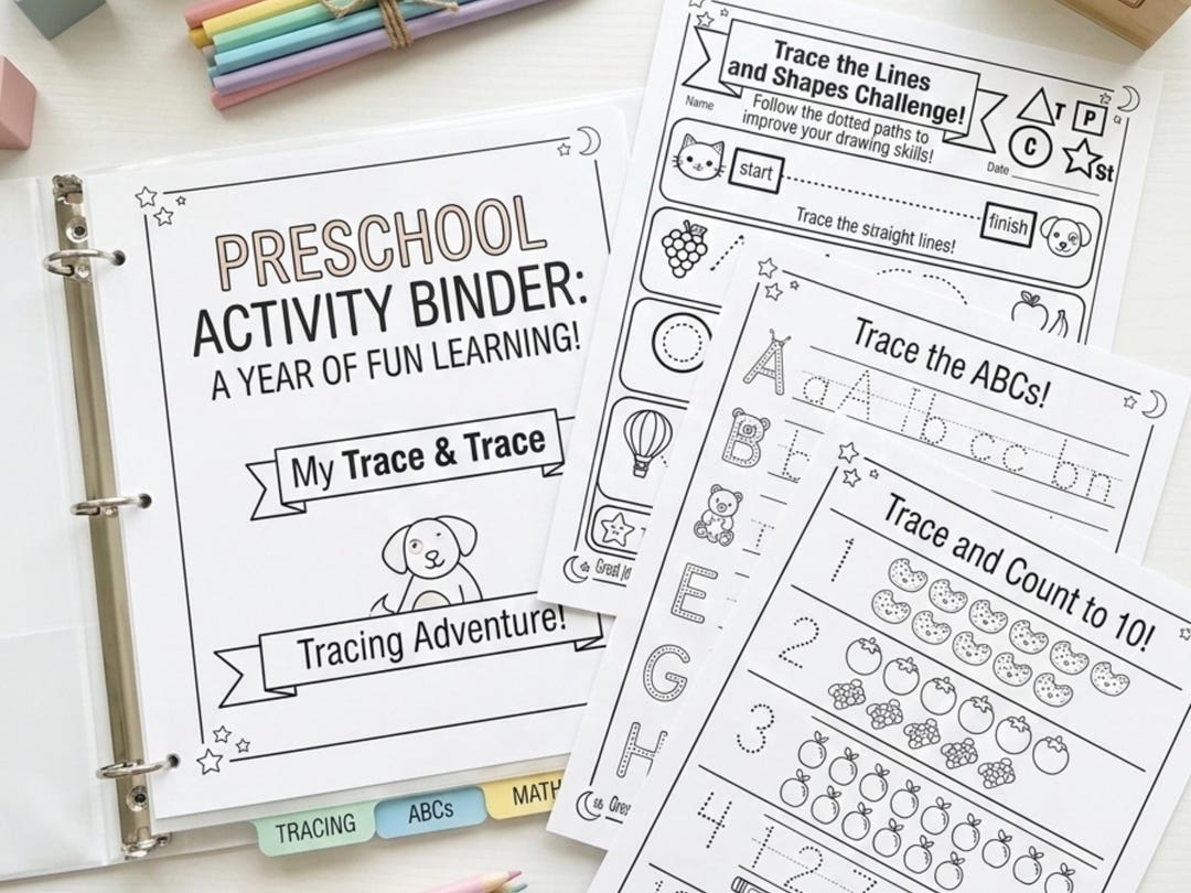 Preschool Activity Binder | ABC, Numbers, Shapes Learning Worksheets ...