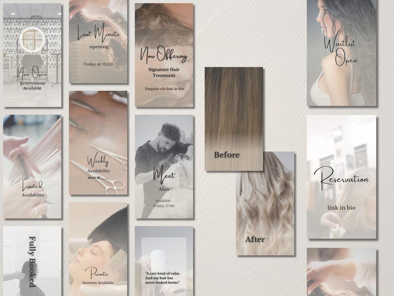 Hair Salon Story Templates, Cream Hue Canva Booking Promotion ...