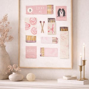 Pink Matchstick Wall Art Printable Set, Lucky Me Matchbox Collage ...